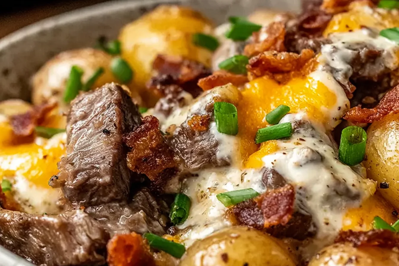 6 Easy Crockpot Loaded Steak and Potato Bake Wins